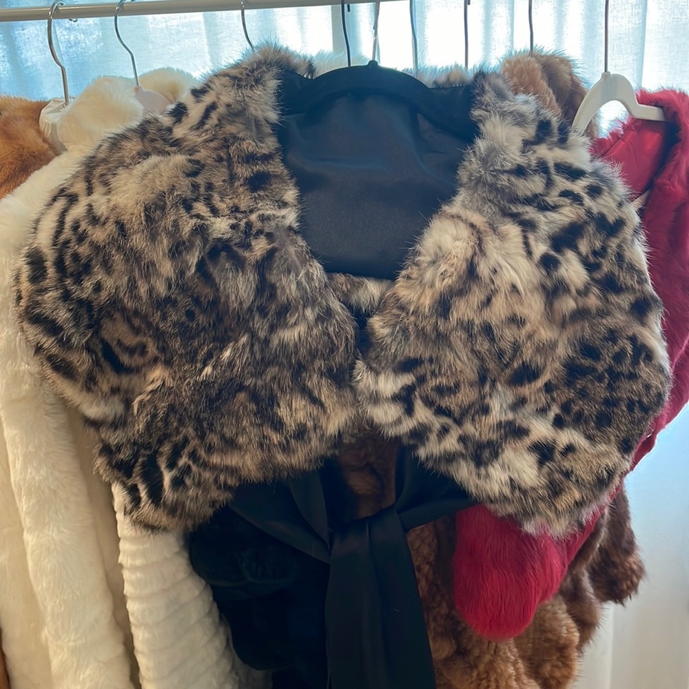 Animal Print Rabbit Fur Wrap - Gem